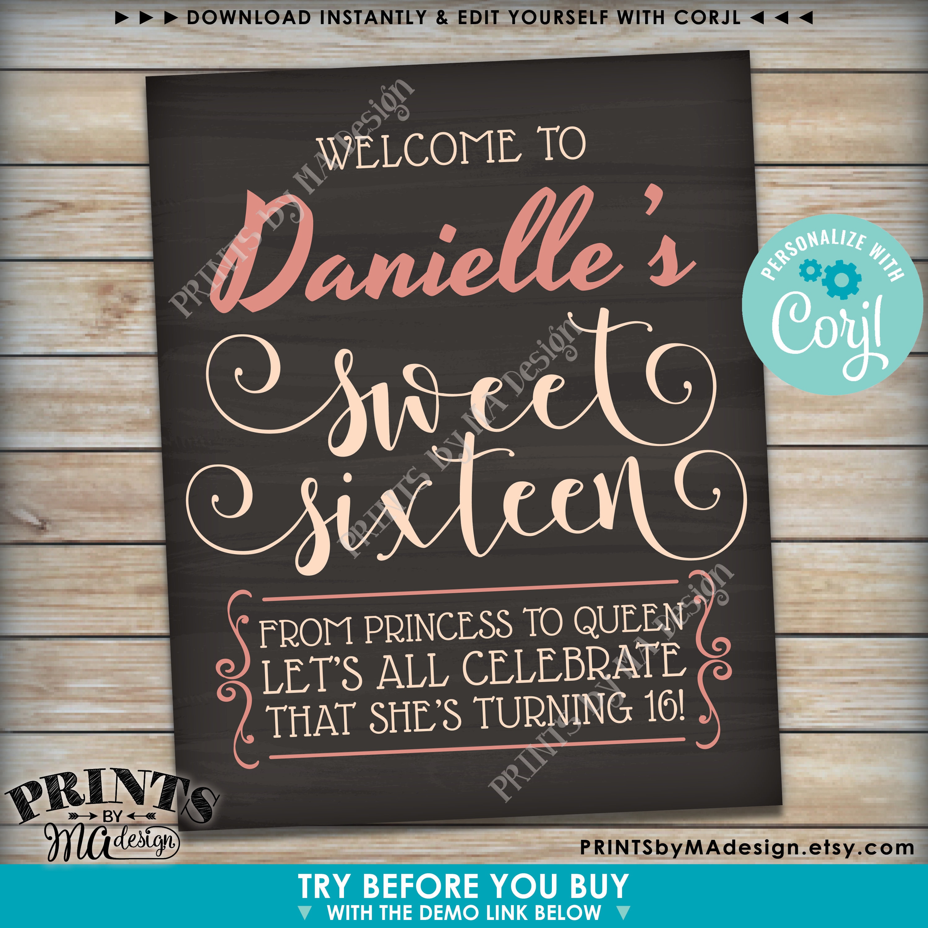 Sweet Sixteen Welcome Sign, From Princess to Queen Celebrate Sweet 16 ...