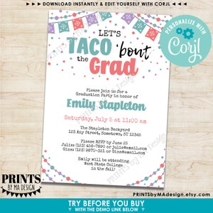 Editable Taco Graduation Party Invitation, Let's Taco 'bout the Grad ...