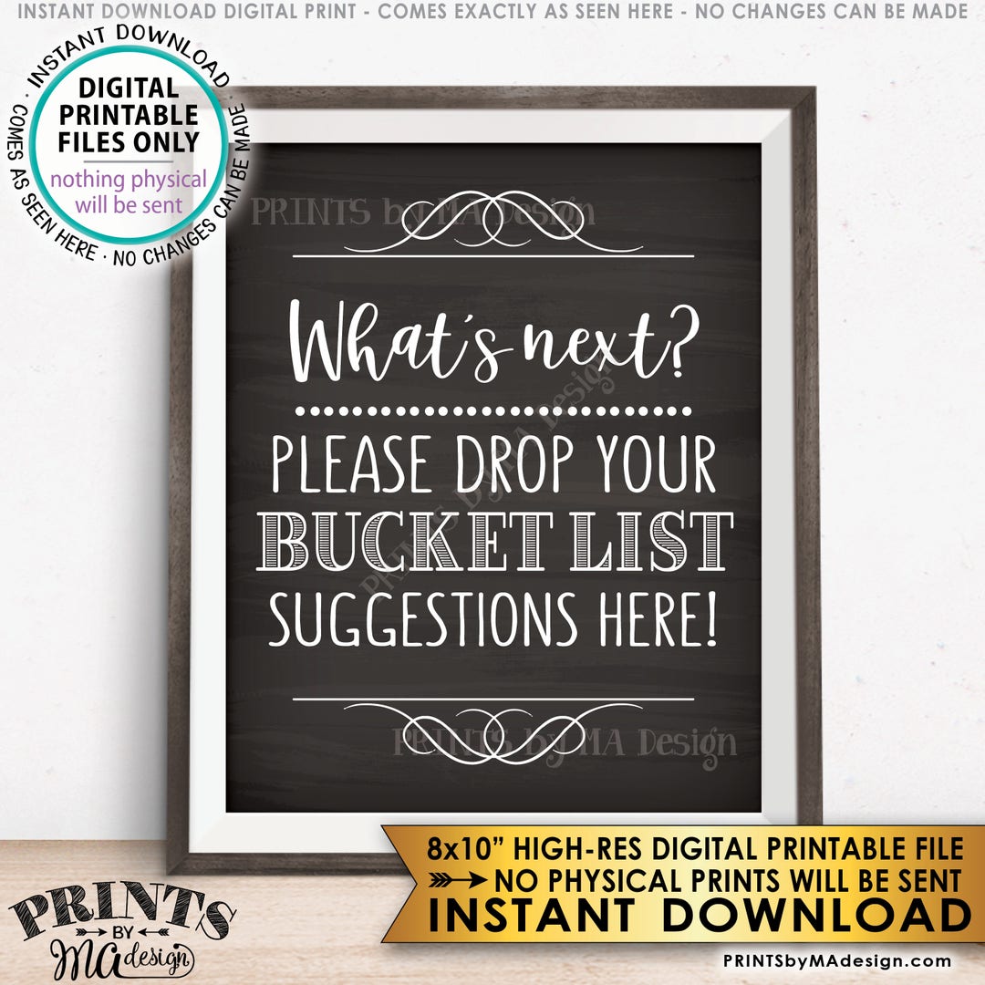 Bucket List Suggestions Sign, Retirement Graduation Birthday, Bon ...