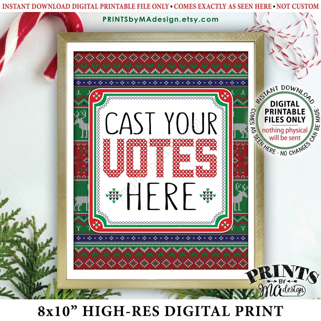 Ugly Sweater Voting Sign, Cast Your Votes Here, Vote for the Most ...