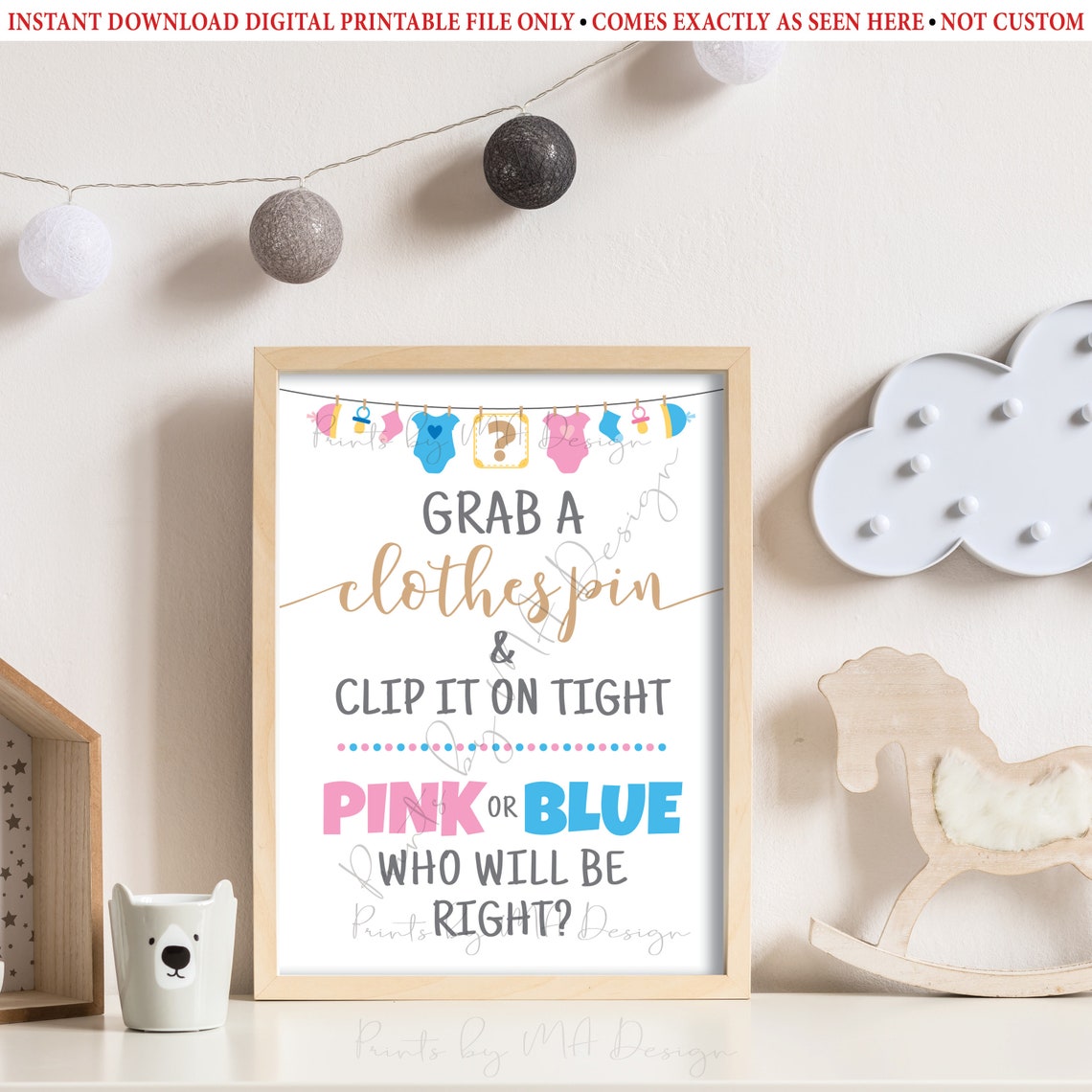 Gender Reveal Party Sign, Clothes Pin Pink or Blue Sign, Grab a ...