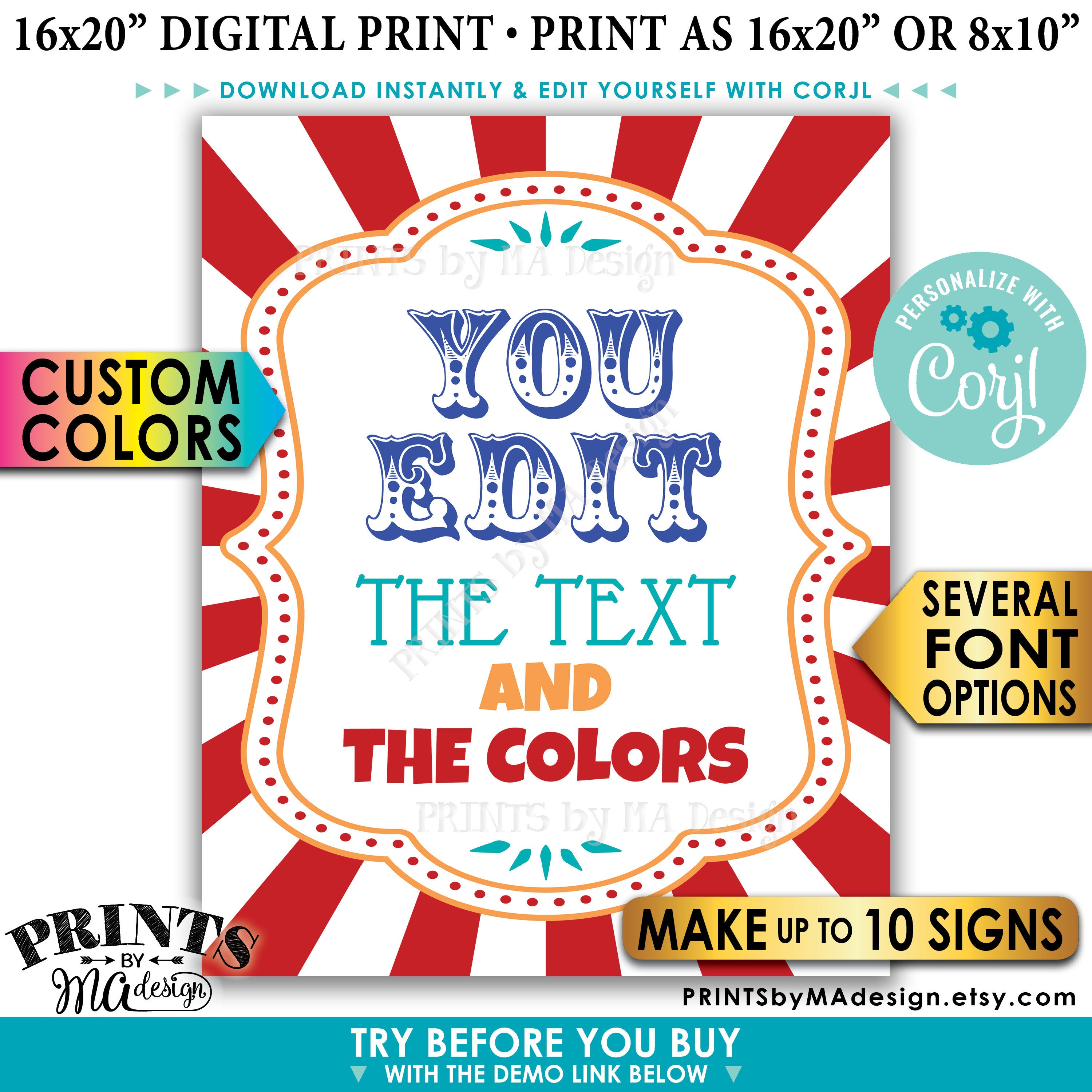 Custom Carnival Signs Circus Birthday Party Festival Make Up To 10 