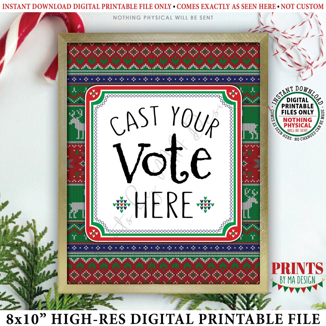 Cast Your Vote Here Ugly Christmas Sweater Voting Sign, Most Festive ...