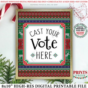 Cast Your Vote Here Ugly Christmas Sweater Voting Sign, Most Festive ...