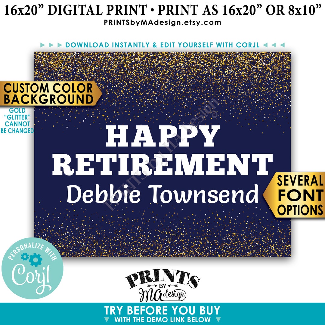 Happy Retirement Sign, Retirement Party Decorations, Gold Glitter ...