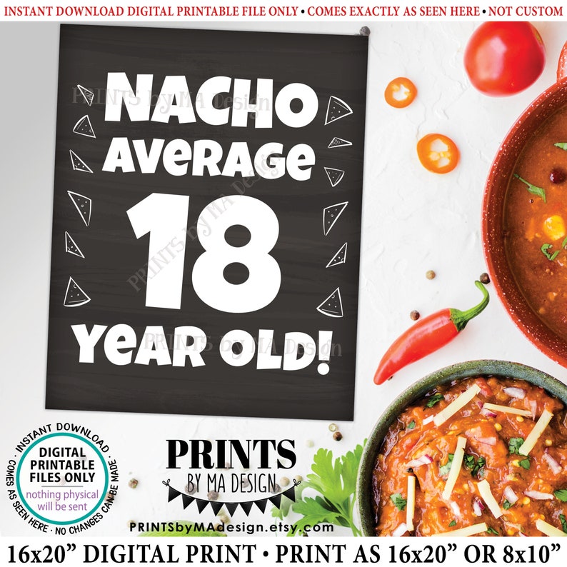 Nacho Average Birthday Party Sign Nacho Average 18 Year Old - Etsy