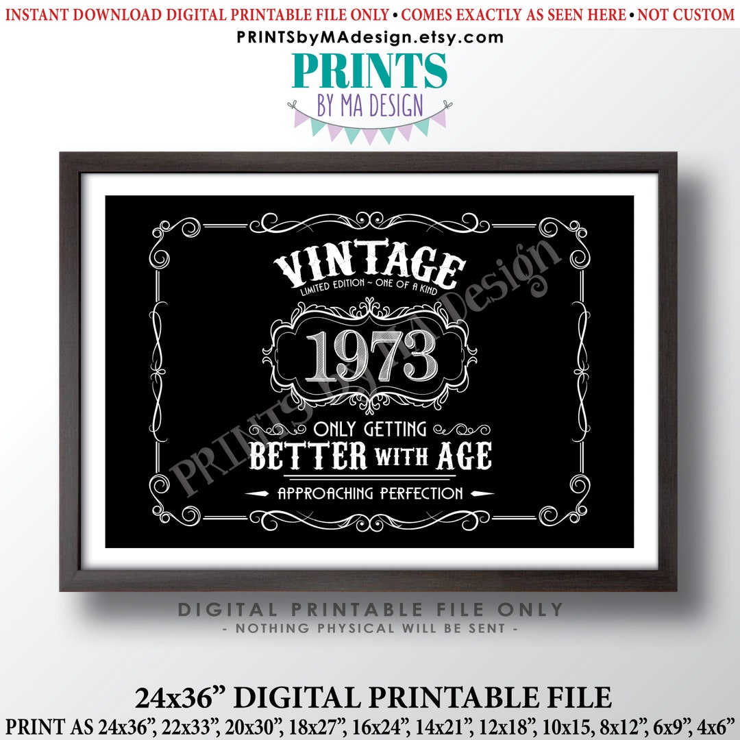 1973 Birthday Sign, Vintage Better With Age Poster, Whiskey Theme ...