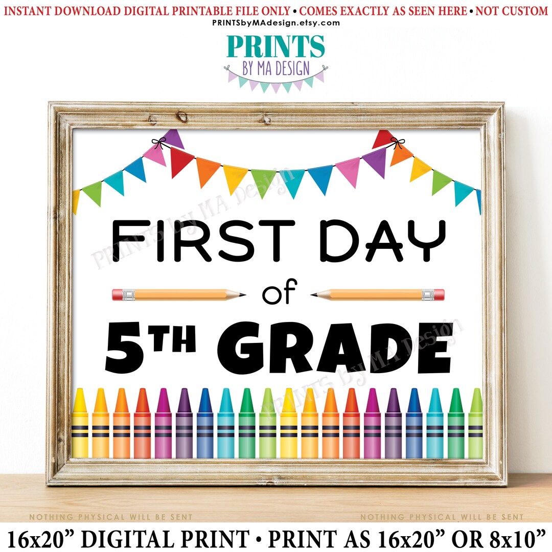 First Day of School Sign, Fifth Grader, Starting 5th Grade Five ...