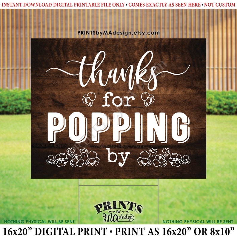 Thanks for Popping by Popcorn Sign Popcorn Bar PRINTABLE - Etsy