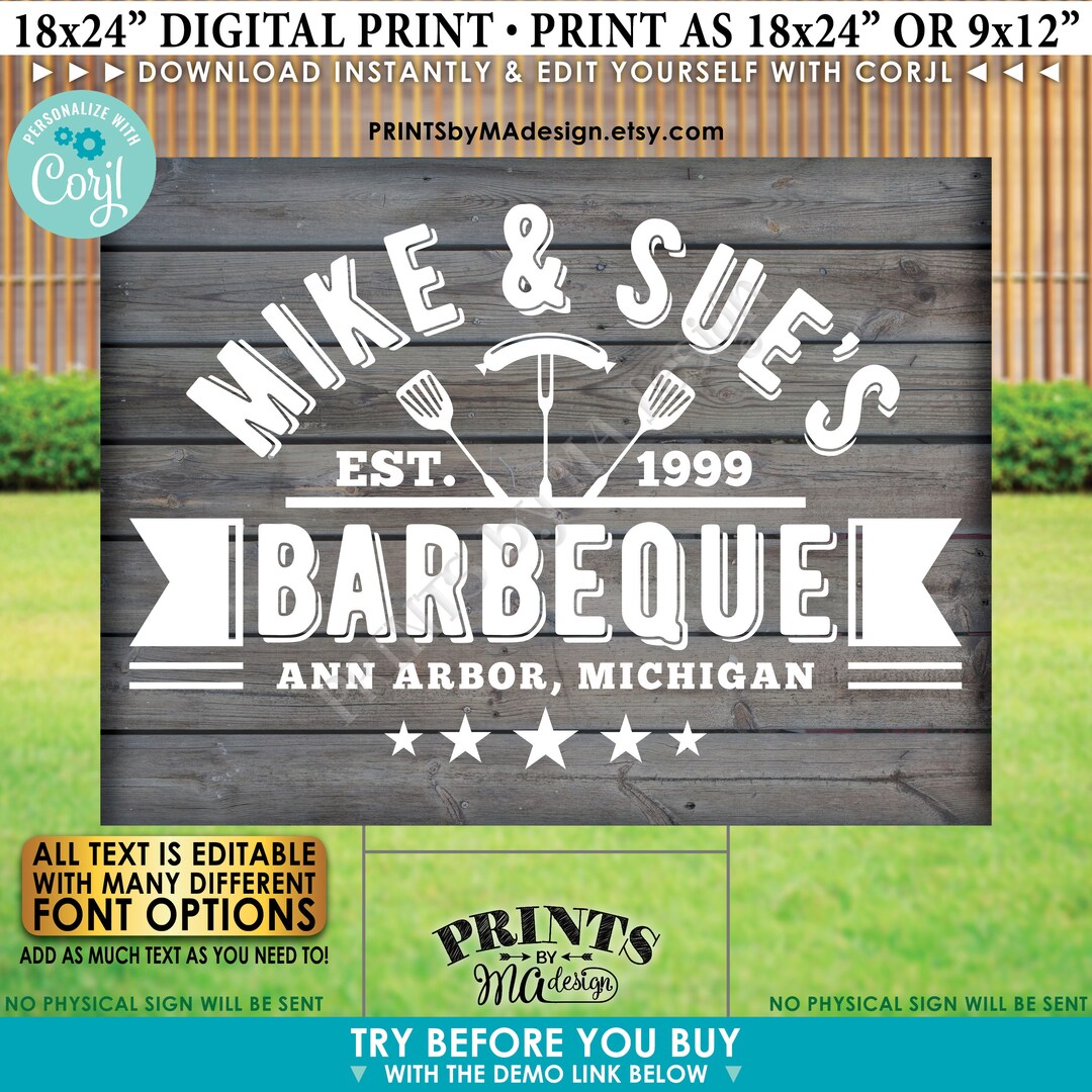 Editable BBQ Sign Backyard Barbecue Barbie Grill Smokehouse - Etsy