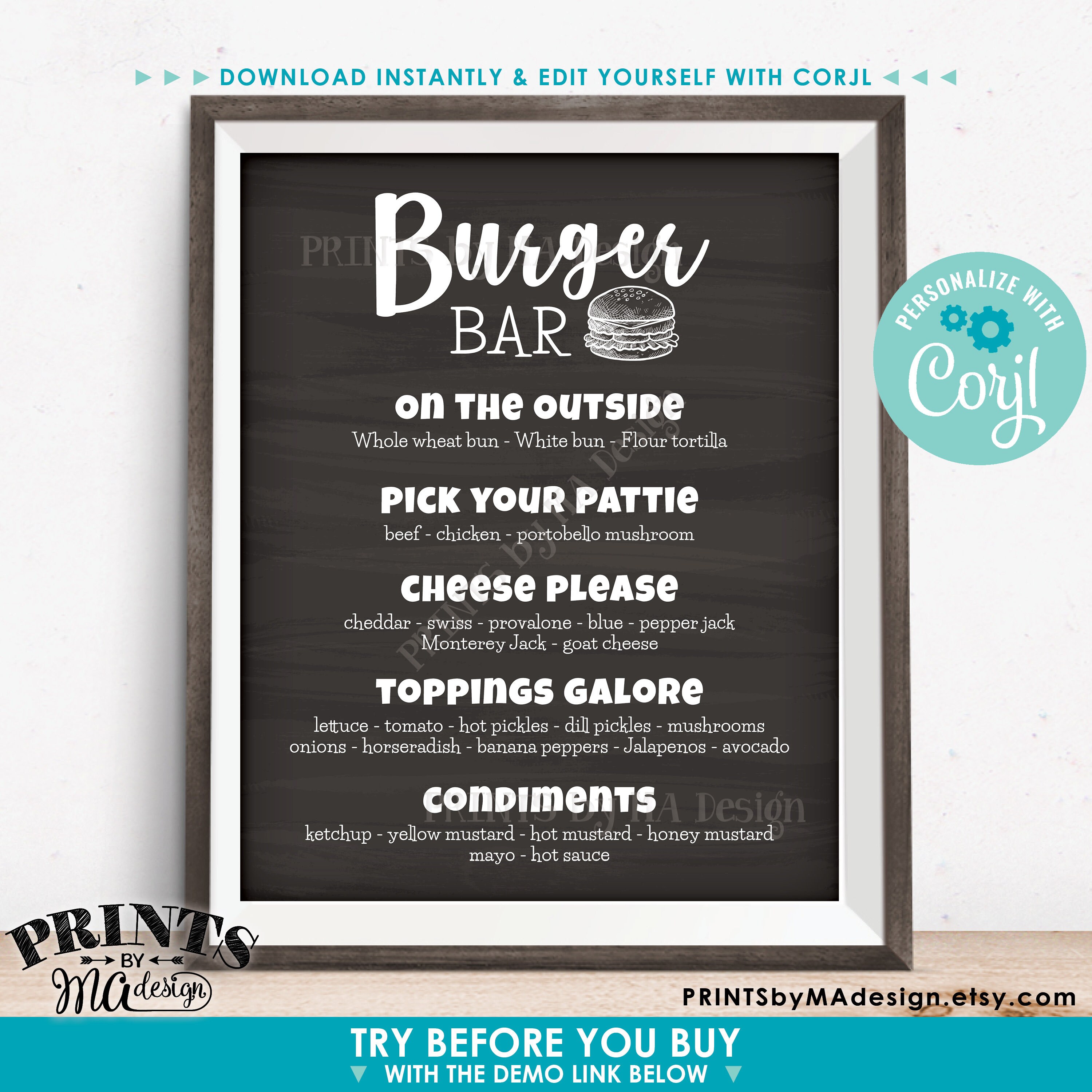 Burger Bar Sign Custom Burger Menu Build Yourself a Burger | Etsy