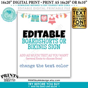Editable Boardshorts or Bikinis Sign, Gender Reveal Party, Choose Your ...