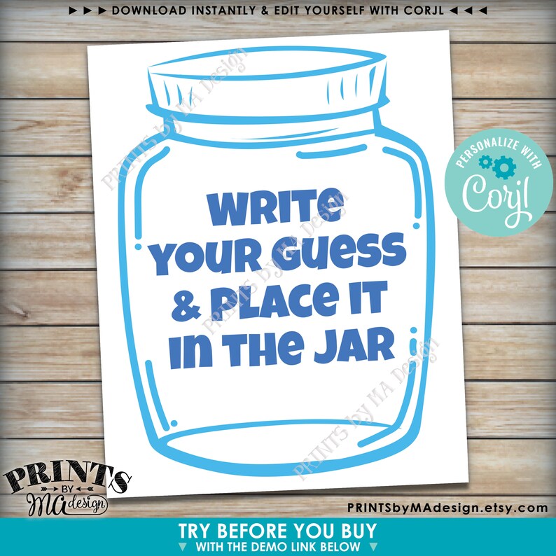 Custom Jar Sign Editable Jar Sign One PRINTABLE 8x10/16x20 | Etsy