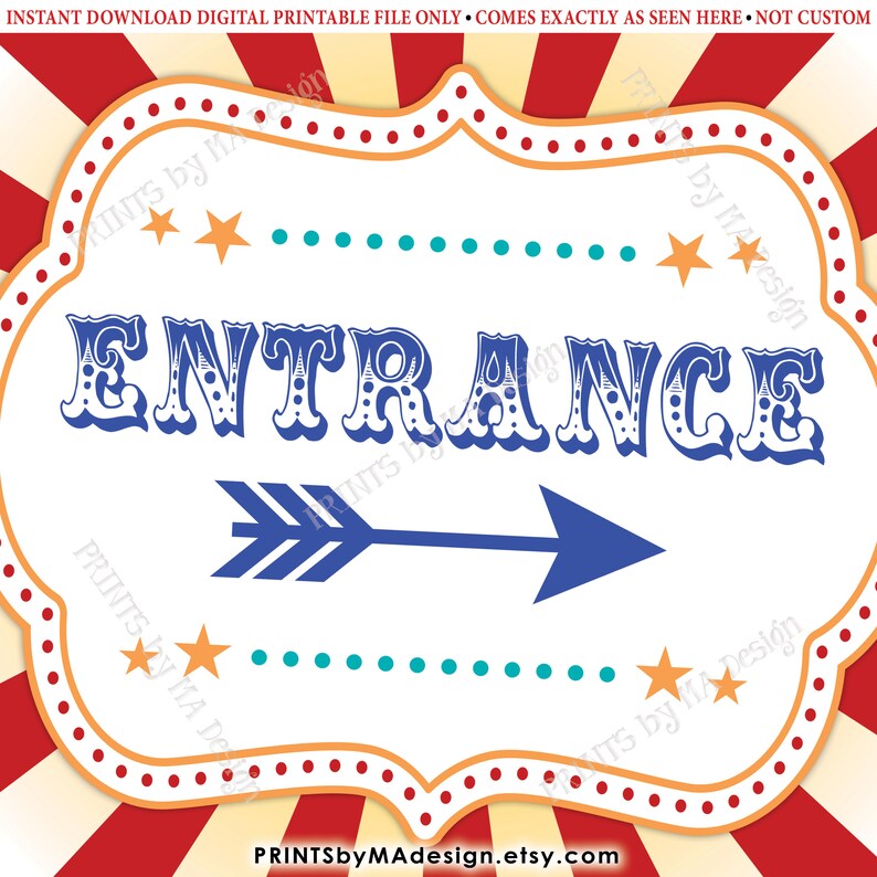 Circus Entrance Sign Arrow Points RIGHT Carnival Entrance to - Etsy