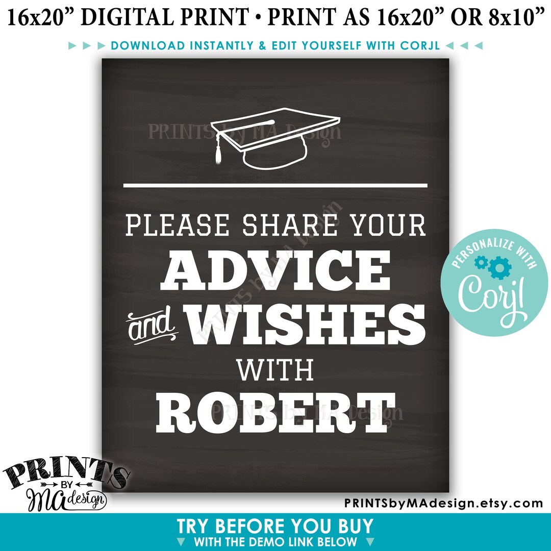 Graduate Advice Sign, Share Advice & Wishes, Graduation Party Decor ...