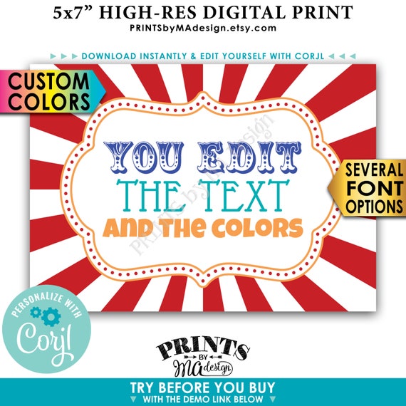 Custom Carnival Sign Editable Carnival or Circus Theme Sign | Etsy