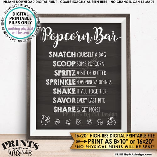 Popcorn Bar Sign Popcorn Toppings Popcorn Directions - Etsy