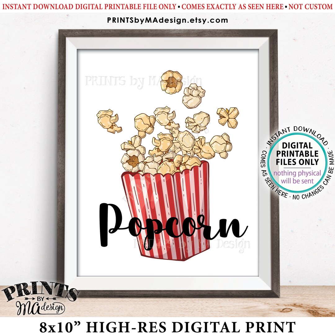 Popcorn Sign, Drawing of Popcorn, PRINTABLE 8x10” Sign - Etsy