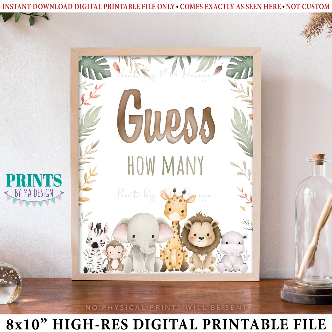 Guess How Many Sign, Guess the Number Baby Shower Game, Safari Baby ...