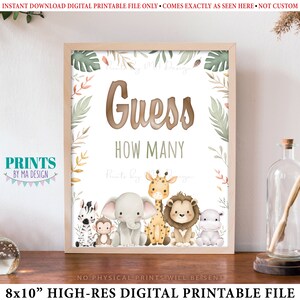 Guess How Many Sign, Guess the Number Baby Shower Game, Safari Baby ...
