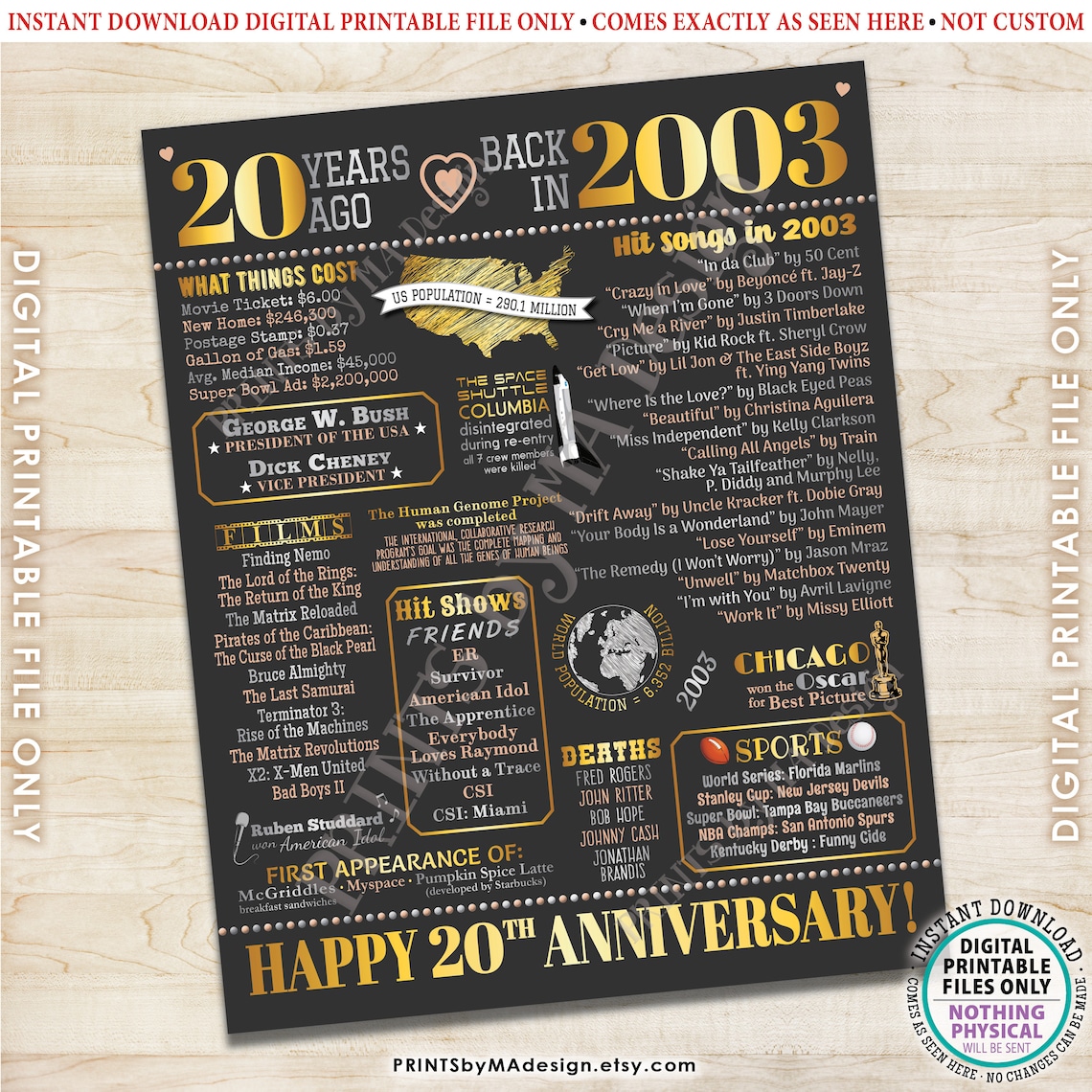 20th Anniversary Poster Board Back in 2003 Flashback 20 - Etsy
