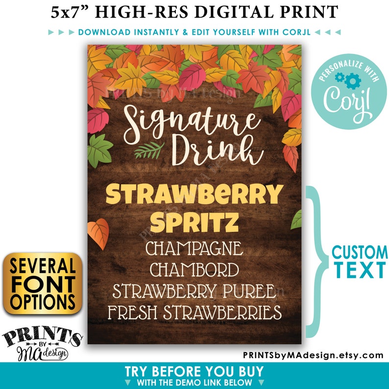 Fall Signature Drink Sign Autumn Wedding Sign Fall Cocktail | Etsy