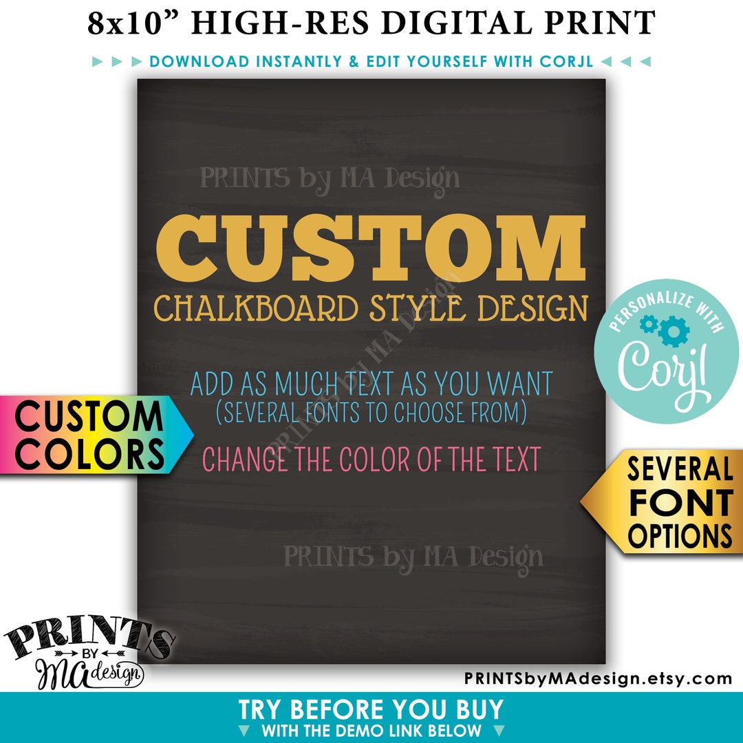 Custom Chalkboard Style Sign, Choose Your Text and Colors, One ...