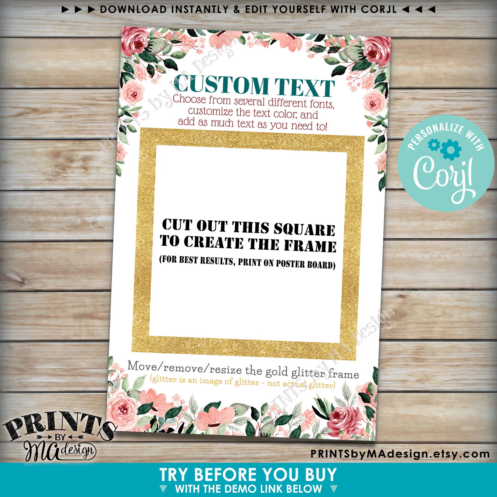 Editable Selfie Frame Blush Floral Photo Station Bridal | Etsy