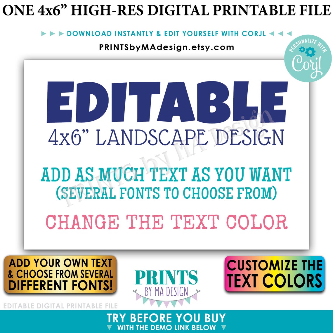 Editable 4x6 Card or Sign, Choose Your Text & Text Colors, One Custom ...