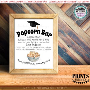 Graduation Popcorn Bar Sign, Scoop Sprinkle Enjoy Popcorn Menu, Punny ...