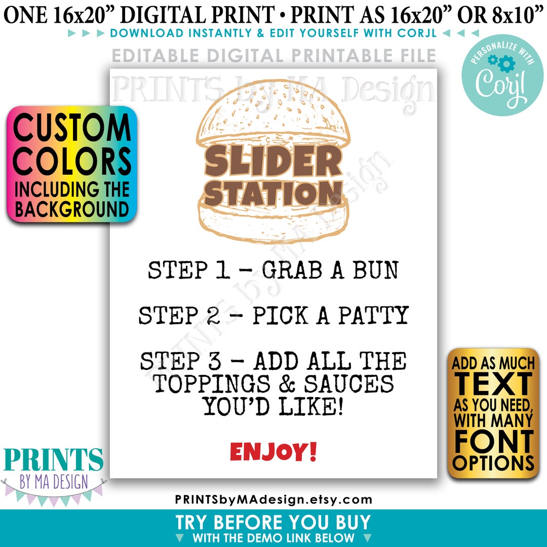 Editable Burger Sign, Custom Slider Bar Menu, Build Your Own Burger ...