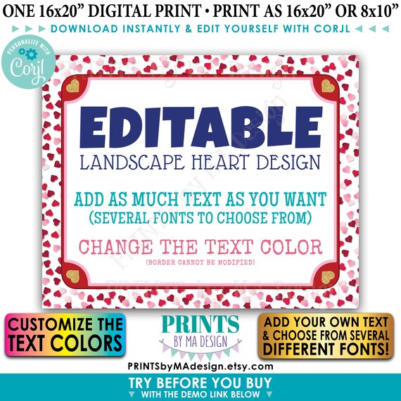 Editable Valentine's Day Sign Heart Theme Party | Etsy