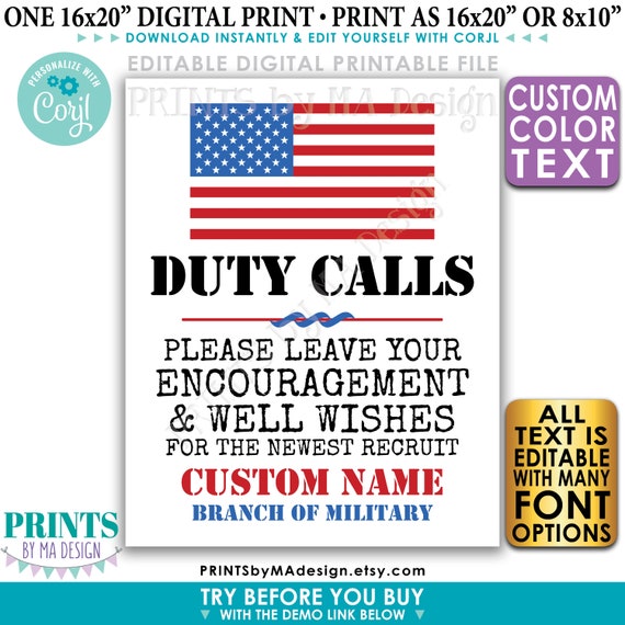 Editable US Military Send-off Sign Leave Encouragement & Well - Etsy