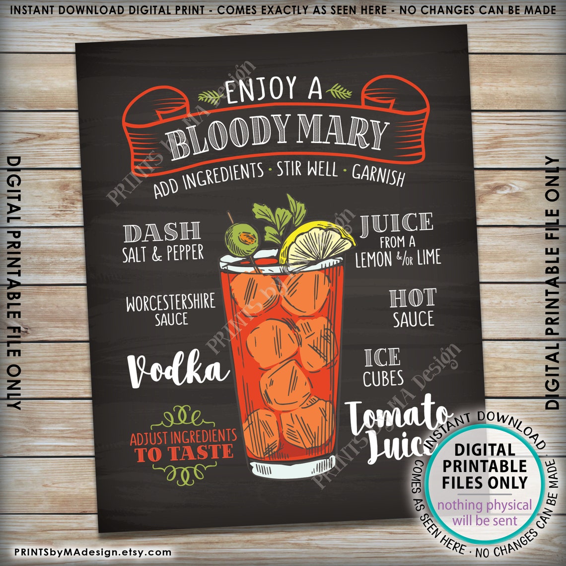 Bloody Mary Sign, Create Your Own Bloody Mary Ingredients, Wedding Bar ...