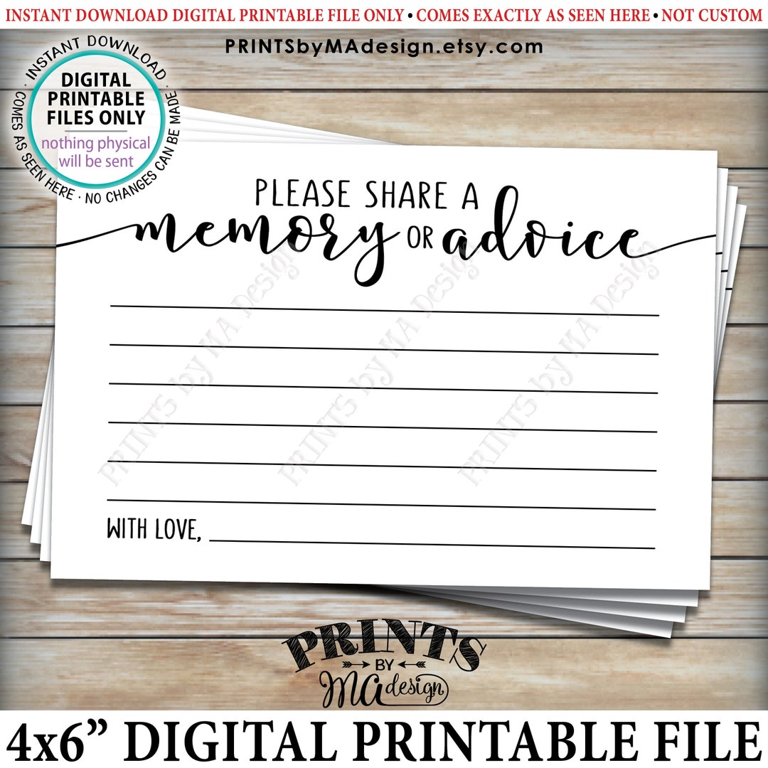 Please Share a Memory or Advice Card, Retirement Party, Bon Voyage ...