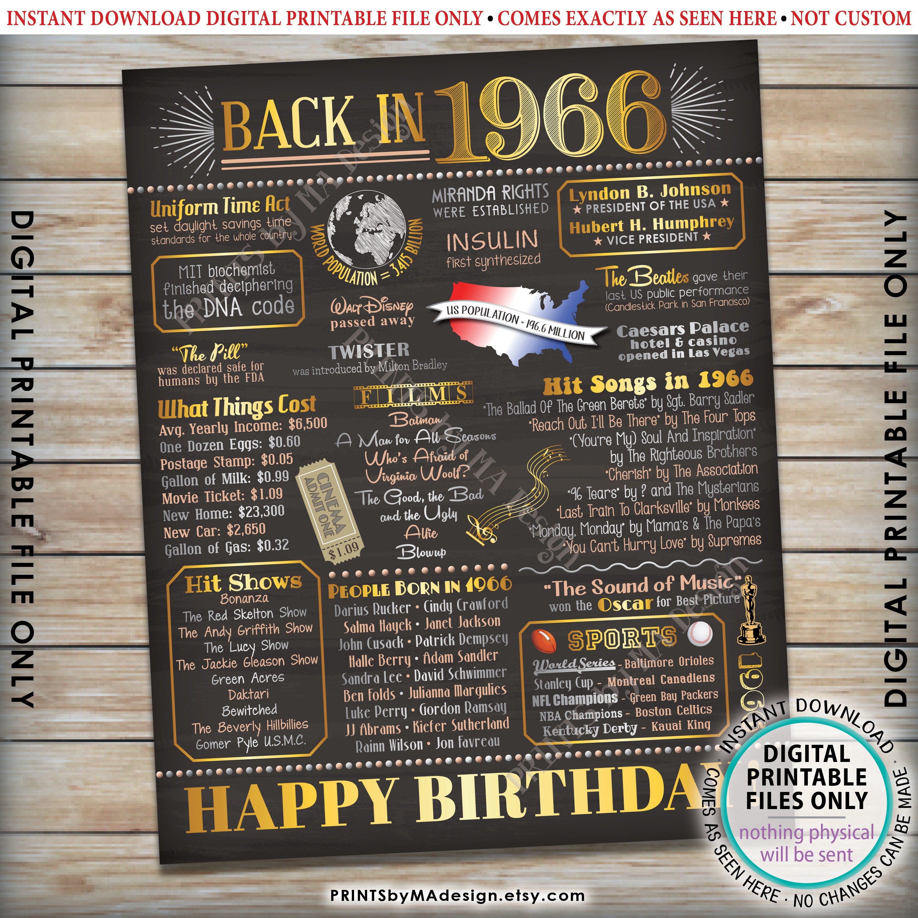 Back in the Year 1966 Birthday Sign, Flashback to 1966 Poster Board ...