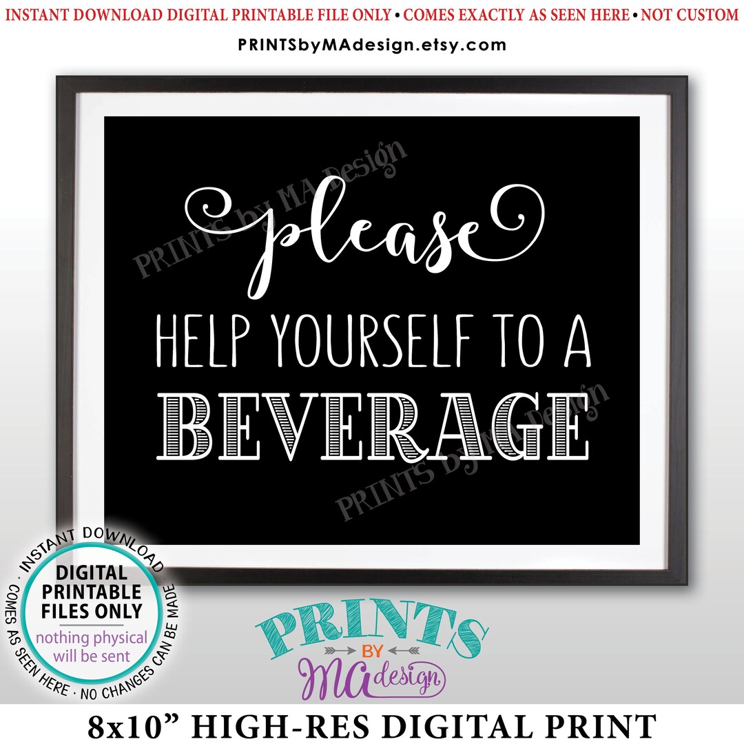 Beverage Station Sign, Please Help Yourself to a Beverage, Black ...