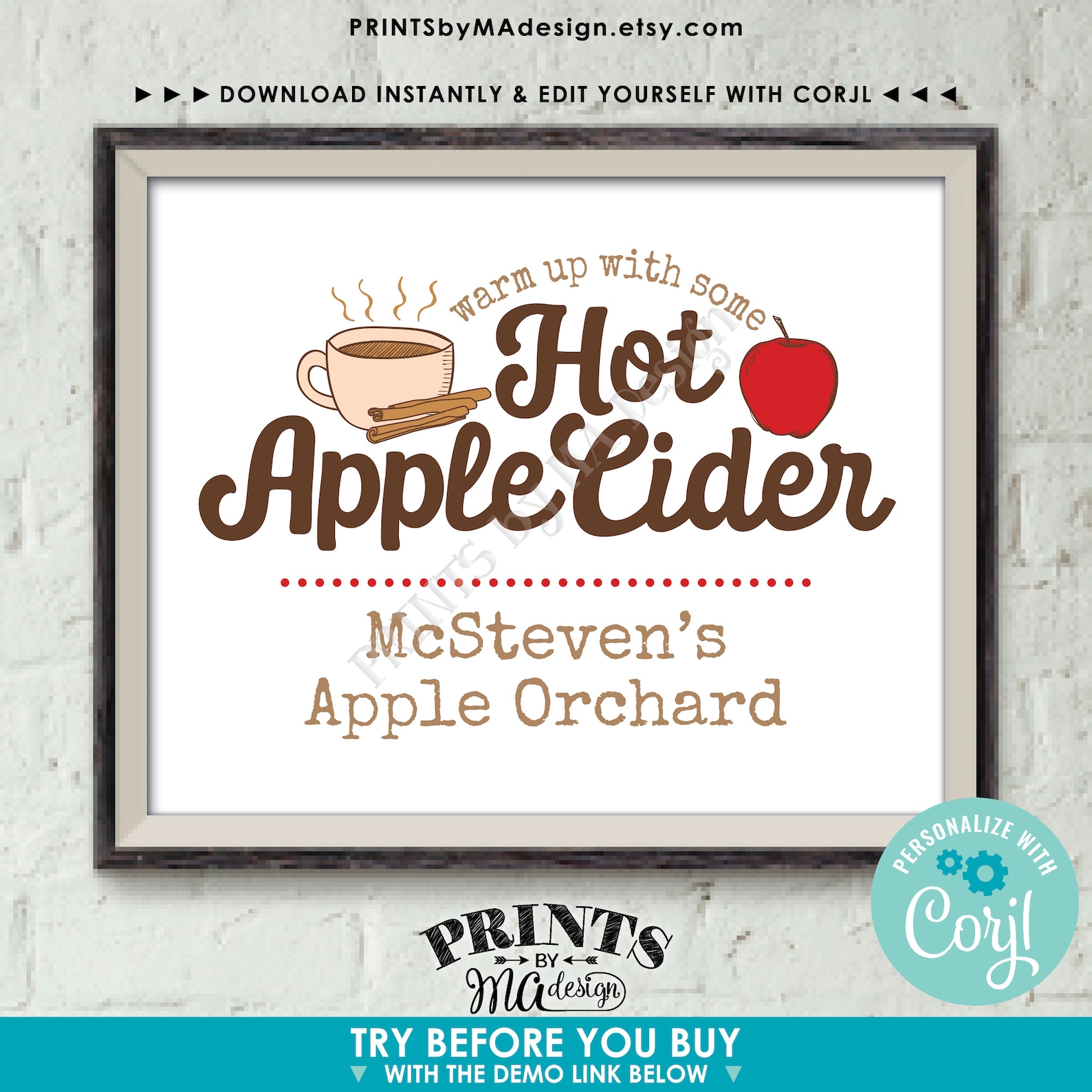 Hot Apple Cider Sign, Autumn Festivities, Signature Drink, Fall Apple ...
