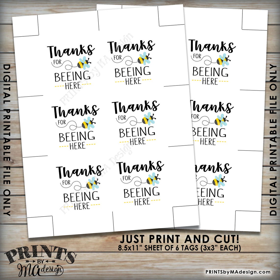 Thanks for Beeing Here Cards or Tags Bee Birthday Party Bee - Etsy
