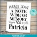 Please Leave a Note Wish or Memory Sign, Write a Message Sign ...