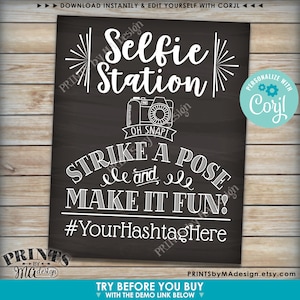 Selfie Station Sign, Srike a Pose & Make It Fun, Custom PRINTABLE 8x10 ...