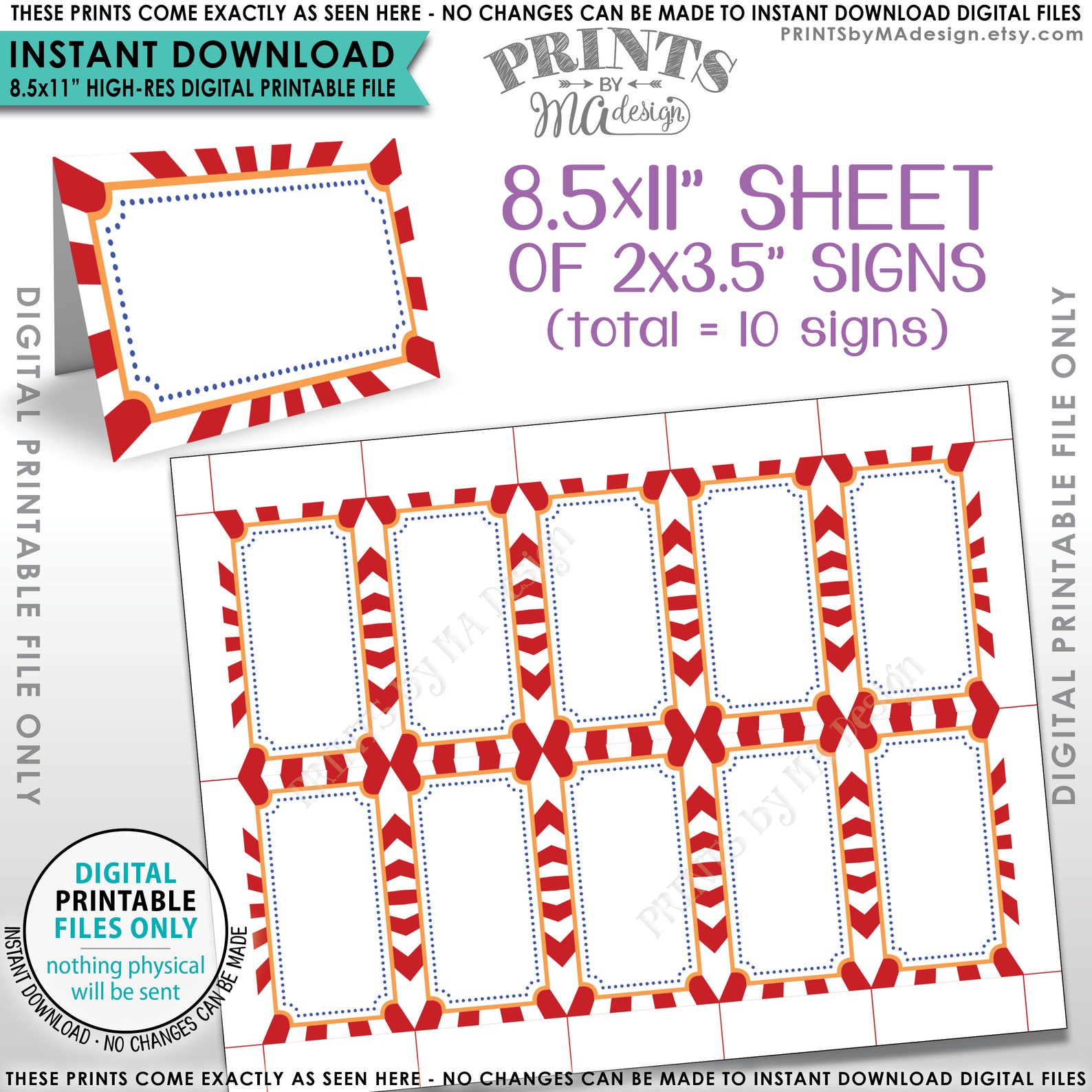 Carnival Theme Labels, Food Labels, Buffet Place Cards, Table Tent Menu ...