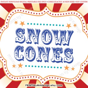 Carnival Snow Cones Sign, Circus Snow Cones Station, Food, Birthday ...