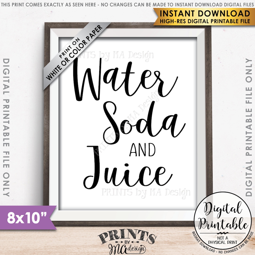 Water Soda and Juice Sign, Non-alcoholic Drinks Sign, DIY Beverage ...