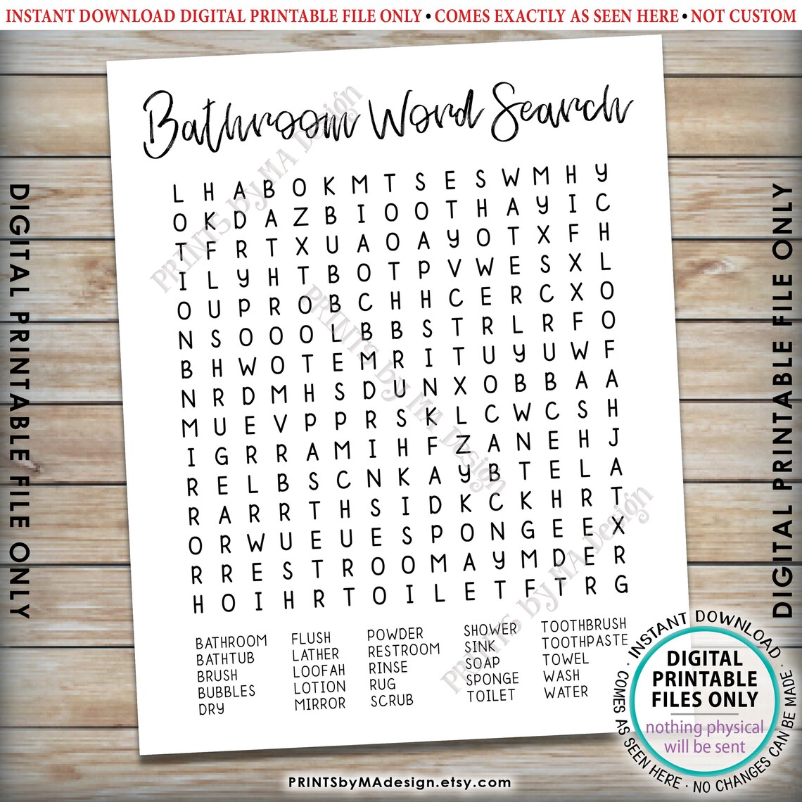 Bathroom Word Search Fun Bathroom Puzzle Housewarming Gift | Etsy