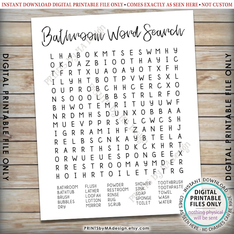 Bathroom Word Search Fun Bathroom Puzzle Housewarming Gift | Etsy