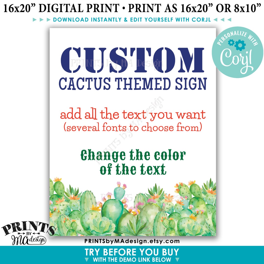 Custom Cactus Sign, Southwest Succulents, One PRINTABLE 8x10/16x20 ...