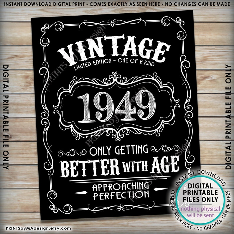 1949 Birthday Sign Better With Age Vintage Birthday Poster - Etsy