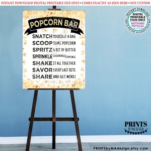 Popcorn Bar Sign, Make Your Own Popcorn Directions, Movie Theater ...