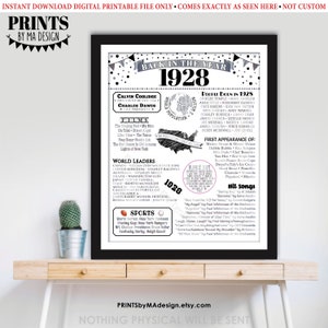 Back in the Year 1928 Poster Board, Remember 1928 Sign, Flashback to ...